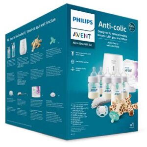 Philips AVENT Anti-Colic Baby Bottle with AirFree Vent All in One Gift Set, SCD308/01, White