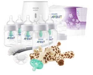 philips avent anti-colic baby bottle with airfree vent all in one gift set, scd308/01, white