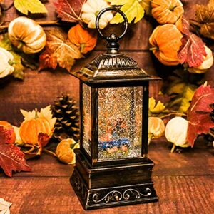 Fall Snow Globe Lantern, Thanksgiving Lighted Lantern, Swirling Glitter Snow Globe for Fall Harvest Day Decorations, Home Fall Decor, Halloween and Gift (Truck&Pumpkins)