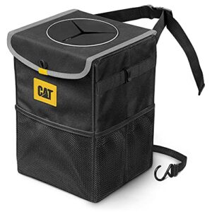 cat® premium car trash can with lid storage pockets waterproof garbage for auto multipurpose storage organizer bin - 100% leak-proof, black