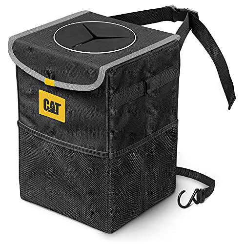 Cat® Premium Car Trash Can with Lid Storage Pockets Waterproof Garbage for Auto Multipurpose Storage Organizer Bin - 100% Leak-Proof, Black