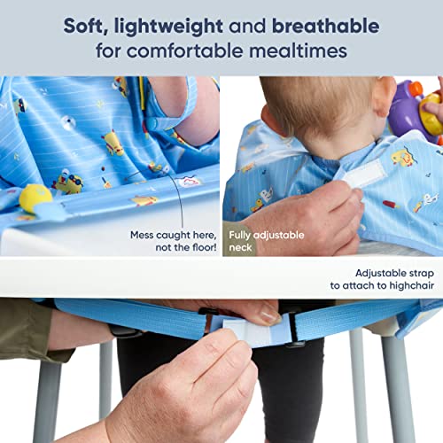 BIBaDO - Coverall Baby Feeding Bibs, Weaning Bib, Easy to Clean Baby Bibs for Eating, Adjustable High Chair Catch All Sleeved Bibs, Toddler Bib, Short Sleeve Feeding Bibs