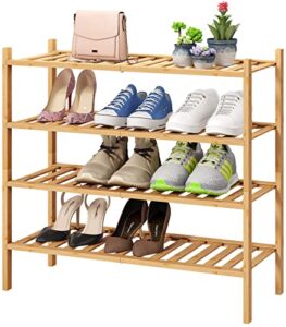 viewcare 4-tier bamboo shoe rack for entryway, stackable | foldable | natural, shoe organizer for hallway closet, free standing shoe racks for indoor outdoor