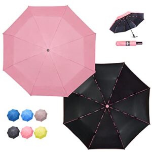 hosa auto open close compact portable lightweight automatic repel folding travel umbrella ergonomic handle double fiberglass ribs windproof uv protection, for raining sunny days night time use