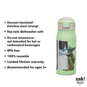 Zak Designs Star Wars Double-Wall Vacuum Insulated, 18/8 Stainless Steel Kids Mesa Water Bottle with Flip-Up Straw Spout and Locking Spout Cover, Durable Cup for Sports or Travel (13.5 oz,The Child)