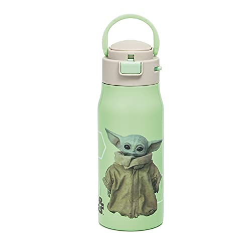 Zak Designs Star Wars Double-Wall Vacuum Insulated, 18/8 Stainless Steel Kids Mesa Water Bottle with Flip-Up Straw Spout and Locking Spout Cover, Durable Cup for Sports or Travel (13.5 oz,The Child)