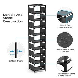 sunvito shoe rack 10 tiers, Space saving 10 pairs tall shoes organizer shoe shelves, Narrow shoe rack stackable cubby storage for entryway,closet,cabinet,bedroom,garage,wardrobe, over door,hallway