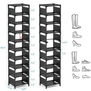 sunvito shoe rack 10 tiers, Space saving 10 pairs tall shoes organizer shoe shelves, Narrow shoe rack stackable cubby storage for entryway,closet,cabinet,bedroom,garage,wardrobe, over door,hallway