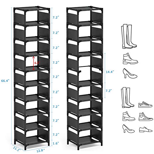 sunvito shoe rack 10 tiers, Space saving 10 pairs tall shoes organizer shoe shelves, Narrow shoe rack stackable cubby storage for entryway,closet,cabinet,bedroom,garage,wardrobe, over door,hallway