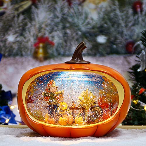 Thanksgiving Decoration Pumpkin, Christmas Snow Globe with Swirling Glitter, Pumpkin Table Accent for Fall Harvest Christmas/Winter Decorations, Thanksgiving Pumpkin Fall Harvest for Home Decor