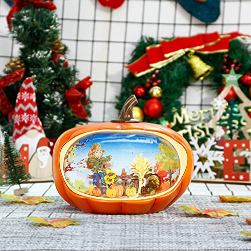 Thanksgiving Decoration Pumpkin, Christmas Snow Globe with Swirling Glitter, Pumpkin Table Accent for Fall Harvest Christmas/Winter Decorations, Thanksgiving Pumpkin Fall Harvest for Home Decor