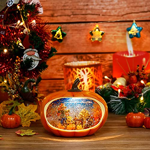 Thanksgiving Decoration Pumpkin, Christmas Snow Globe with Swirling Glitter, Pumpkin Table Accent for Fall Harvest Christmas/Winter Decorations, Thanksgiving Pumpkin Fall Harvest for Home Decor