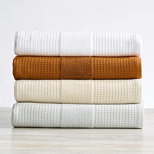 Great Bay Home 100% Cotton Waffle Weave Bathroom Towels. Absorbent Quick-Dry Plush Bath Towels. Soleia Collection (Hand Towel (4-Pack), White)