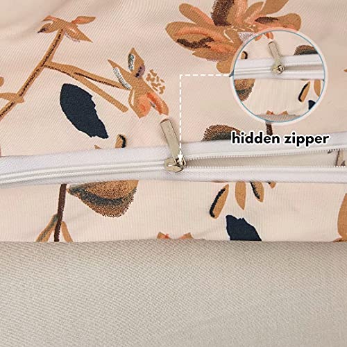 JSD 3 Pcs Blush Pink Floral Duvet Cover Set King Size, Soft Botanical Printed Microfiber Comforter Cover Zipper Closure Corner Ties