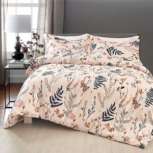 JSD 3 Pcs Blush Pink Floral Duvet Cover Set King Size, Soft Botanical Printed Microfiber Comforter Cover Zipper Closure Corner Ties