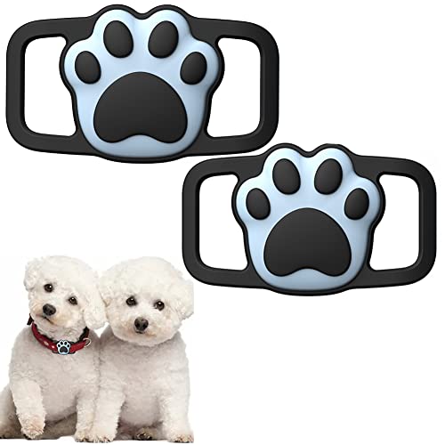 leChivée Airtag Dog Collar Case, 2 Pack Airtag Holder Tracking Cover Compatible with Air Tag GPS, Silicone Airtag Case Anti-Lost Protective Loop for Dog Pet Cat Collar Backpack