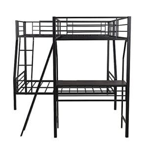 VOGU Metal Triple Bunk Beds, Twin Over Full Bunk Bed Attached Twin Loft Bed with Desk, L-Shape Triple Beds Frame with Ladders and Guardrails, Safe Design for Kids Teens Adults, Black-3