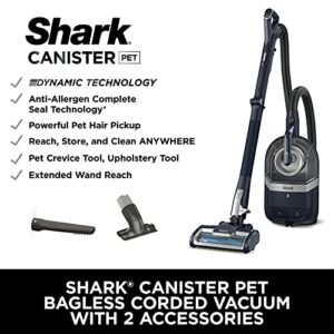 Shark CZ351 Pet Canister Vacuum, Bagless, Corded with Self-Cleaning Brushroll & PowerFins, Navy & Silver