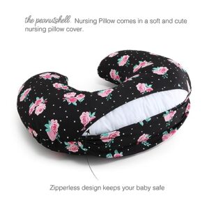 The Peanutshell Black Floral Nursing Pillow for Breastfeeding | Pillow & Nursing Pillow Cover for Baby Girls