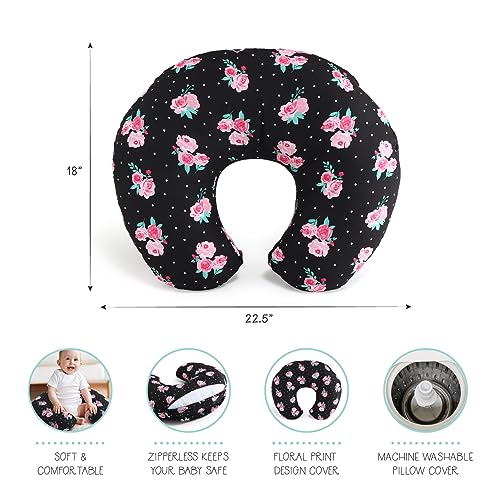 The Peanutshell Black Floral Nursing Pillow for Breastfeeding | Pillow & Nursing Pillow Cover for Baby Girls