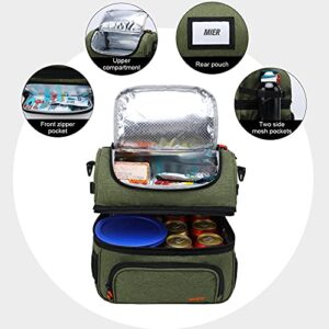 MIER Dual Compartment Lunch Bag Tote with Shoulder Strap for Men and Women Insulated Leakproof Cooler Bag, Army Green