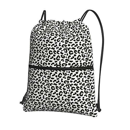 Huatansy Women's Drawstring Backpack String Bag Sports Cinch Sackpack Gym Sack Training Gymsack Yoga Bags with Zipper Pocket (Leopard Print)