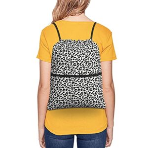 Huatansy Women's Drawstring Backpack String Bag Sports Cinch Sackpack Gym Sack Training Gymsack Yoga Bags with Zipper Pocket (Leopard Print)