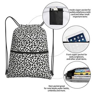 Huatansy Women's Drawstring Backpack String Bag Sports Cinch Sackpack Gym Sack Training Gymsack Yoga Bags with Zipper Pocket (Leopard Print)