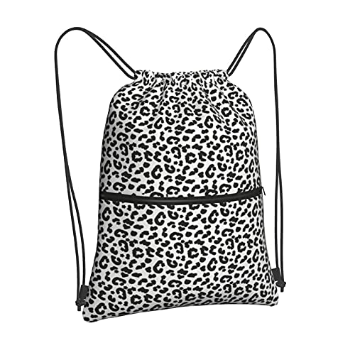 Huatansy Women's Drawstring Backpack String Bag Sports Cinch Sackpack Gym Sack Training Gymsack Yoga Bags with Zipper Pocket (Leopard Print)