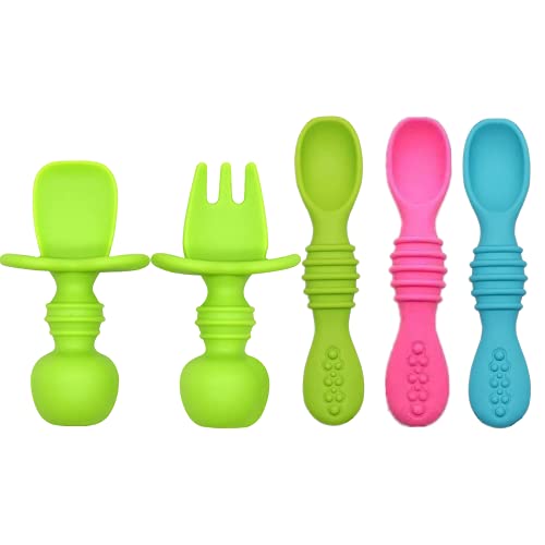 Silicone Baby Spoons First Stage, 5 Pack Baby Led Weaning Supplies for 6+ Months, Toddler and Baby Spoons Self Feeding, Baby Feeding Supplies with An Ventilation Choke Barrier BPA Free-Baby Gifts