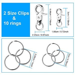 Molain Dog Tag Clips with Dog Tag Rings,Durable Dog ID Tag with Rings for Large Dogs Collar Harnesses 1.75 x 0.9 in (4 Clips 10 Ring)