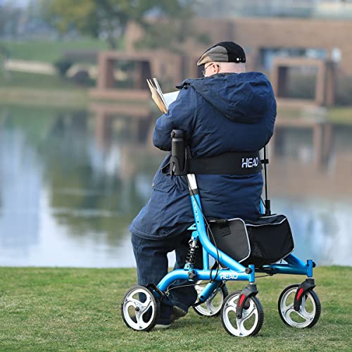 HEAO Rollator Walker with Seat for Seniors,4 x 10" Wheels Upright Walker with Shock Absorber,Padded Backrest and One-Hand Folding Design,Lightweight Mobility Walking Aid with Handle to Stand up,Blue