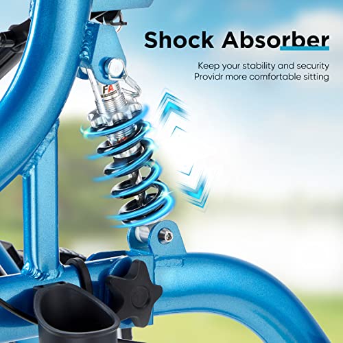 HEAO Rollator Walker with Seat for Seniors,4 x 10" Wheels Upright Walker with Shock Absorber,Padded Backrest and One-Hand Folding Design,Lightweight Mobility Walking Aid with Handle to Stand up,Blue