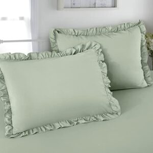 Chvonttow 5 Pieces Sage Green Duvet Cover King Ruffle Duvet Cover, Ultra Soft Farmhouse Shabby Chic Bedding Duvet Cover Set with Zipper Closure, 1 Duvet Cover + 4 Pillowcases (Sage Green, King)