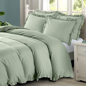 Chvonttow 5 Pieces Sage Green Duvet Cover King Ruffle Duvet Cover, Ultra Soft Farmhouse Shabby Chic Bedding Duvet Cover Set with Zipper Closure, 1 Duvet Cover + 4 Pillowcases (Sage Green, King)