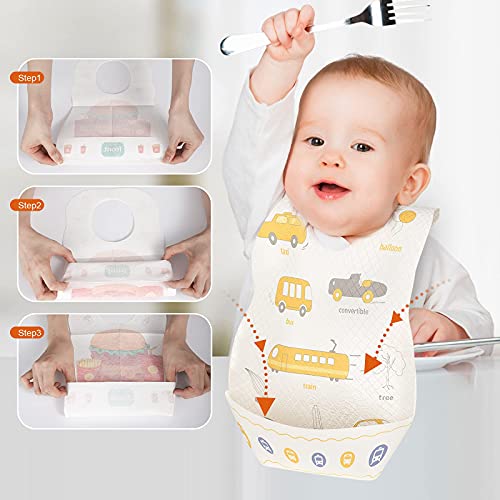 SUPEI FEIKY 50 PCS Disposable Bibs, Baby Bibs for Girls and Boys, Travel Bibs with Individual Package, Large Pocket, Waterproof and Adjustable