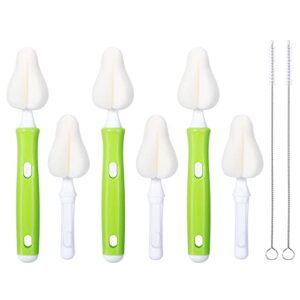 carebabymore 8 piece sponge nipple bottle brushes, baby bottle brush with 3 piece nipple cleaner, 3 piece replacement heads and 2 piece straw brushes, green