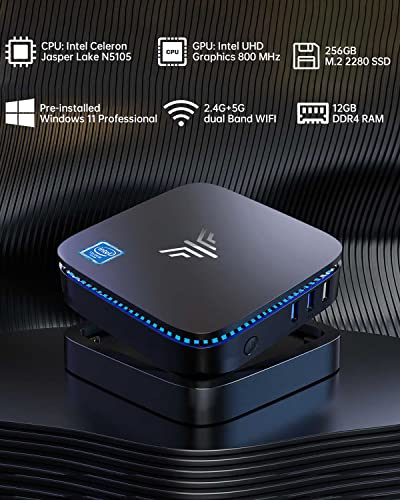 KAMRUI Mini PC, AK1 PRO 12GB RAM 256GB SSD Mini Desktop Computer Intel Celeron N5105 Processor,Quad Core Micro Computer 4K, Support 2.5-inch SSD, 2.4G/ 5.0G WiFi, Gigabit Ethernet, HTPC