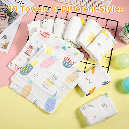 10 Pieces Baby Burp Cloth 10 x 20 inches 6 Layer Soft Absorbent Muslin Newborn Towel for Baby Shower Machine Washable, for Sensitive Skin Baby (Floral Pattern)