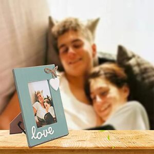 Love Picture Frame Blue 4x6,Heart photo frame teal for boyfriend ,couple,family