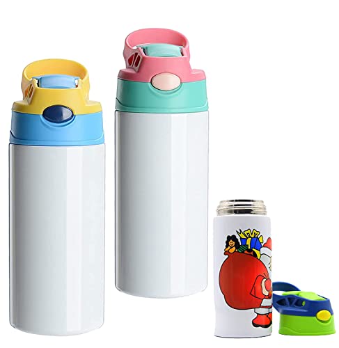 JIAOAO 2 Pcs Sublimation Sippy Cups,Stainless Steel Straight Thermos Cup Student Water Cup Children'S Straw Cup Cute Stainless Steel Water Cup With Straw.Red+Yellow