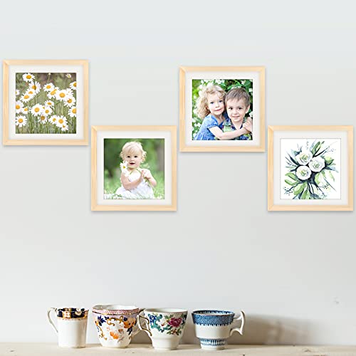 Picture Frames 10x10 Grain Nature Solid Wood 2 Pack for Wall Mount and Tabletop Display