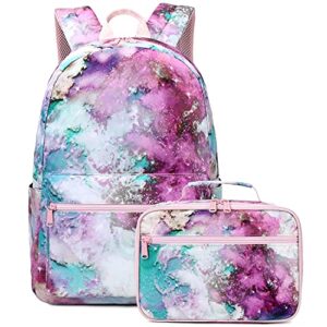 abshoo lightweight galaxy school backpacks for teen girls backpack with lunch bag (a galaxy)