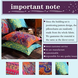 FADFAY Exotic Boho Duvet Cover Set Queen 100% Brushed Cotton Soft Bohemian Bedding Red Teal Mandala Printed Bedding Reversible Striped Zipper Bed Comforter Cover + 2 Pillowshams- Queen, 3 Pcs