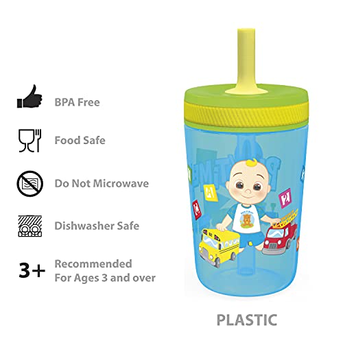 Zak Designs 15oz Cocomelon Kelso Tumbler Set, Leak-Proof Screw-On Lid with Straw Made of Durable Plastic and Silicone, Perfect Bundle for Kids, 1 Count (Pack of 1)