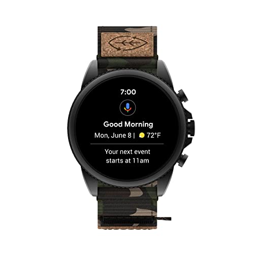 Fossil Men's Gen 6 44mm Stainless Steel and Cork Touchscreen Smart Watch, Color: Black, Camo (Model: FTW4063V)