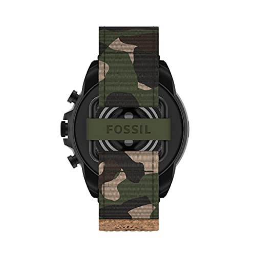 Fossil Men's Gen 6 44mm Stainless Steel and Cork Touchscreen Smart Watch, Color: Black, Camo (Model: FTW4063V)