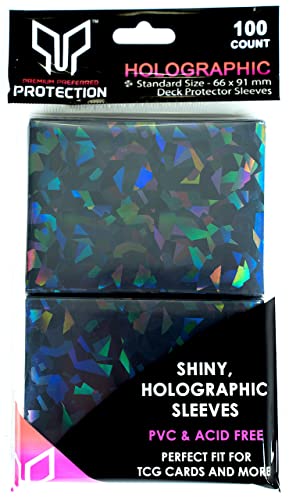 Premium Preferred Protection 100 Black Holographic Card Sleeves Perfect Fit Shiny Trading Card Standard Size Pokemon Sleeves | Fits Metazoo, Magic The Gathering, Dragon Ball Super