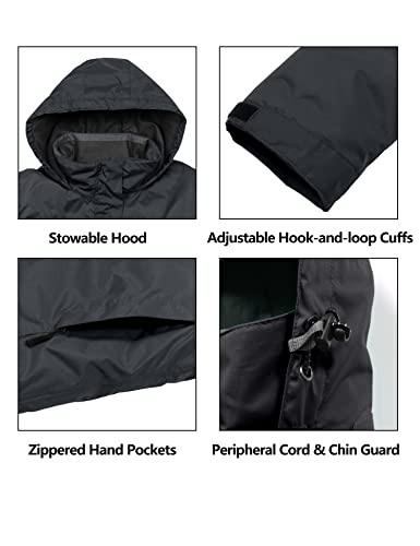 Little Donkey Andy Women’s Lightweight Waterproof Rain Jacket Outdoor Windbreaker Rain Coat Shell for Hiking, Travel Black XS