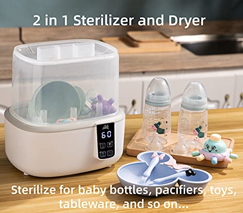 Bottle Sterilizer and Dryer, Fast Electric Steam Sterilizer and Dryer for Baby Bottles Pacifier Breast Pump, Dries Faster Large Capacity Holds 6 Bottles, LED Display Auto-Off Baby Bottle Washer